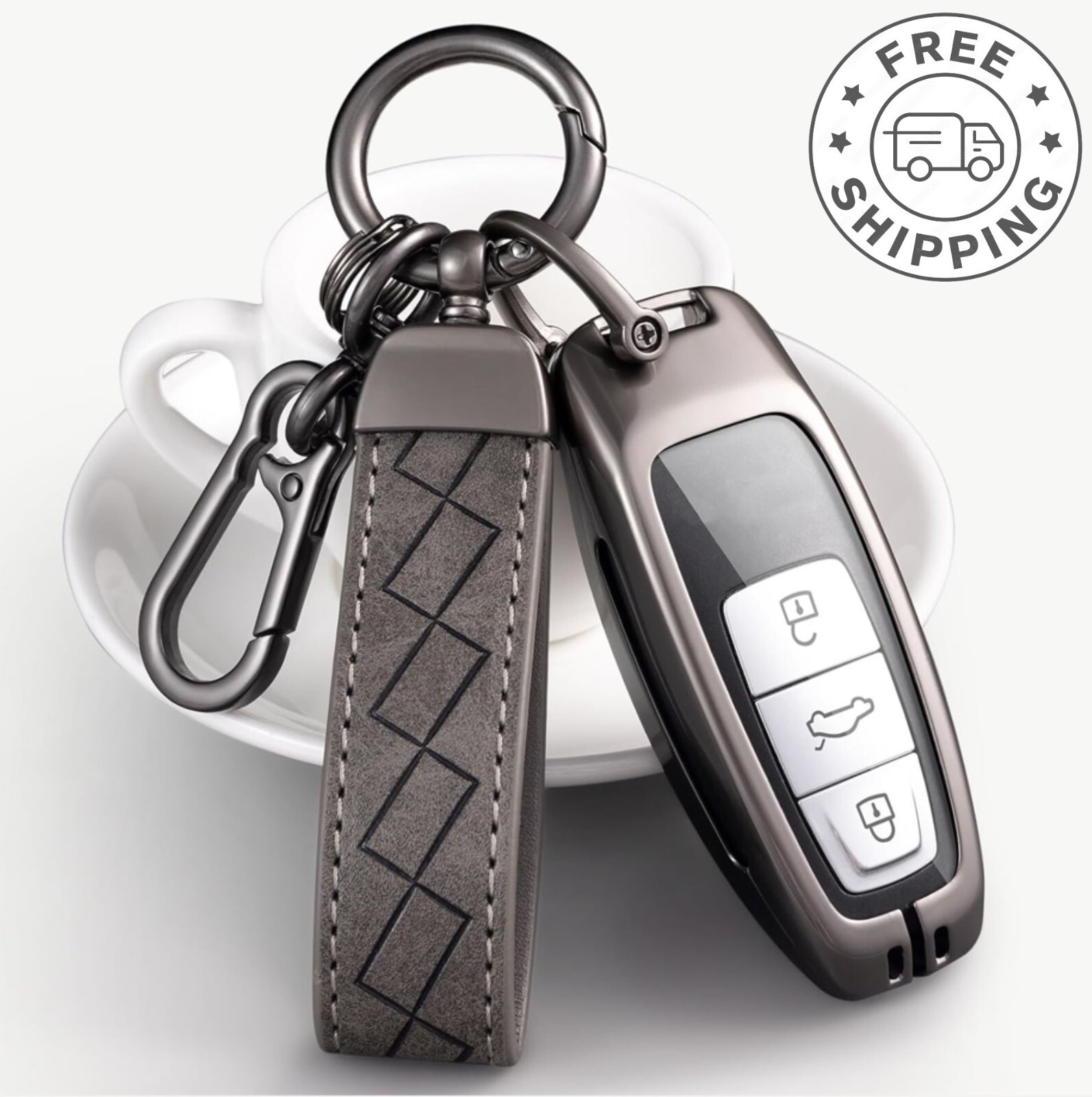 Leather Key Fob Case Cover Bag Metal Keychain for Audi Key fob case ...