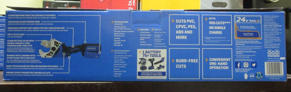 Kobalt 24V Li-Ion PVC & PEX Cutter Kit w/ Batt & Charger #5142666 BRAND ...