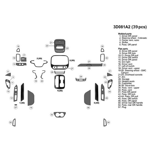 For Chevy Colorado 15-22 B&I Combo Solid Piano Black Large Dash Kit 39 ...