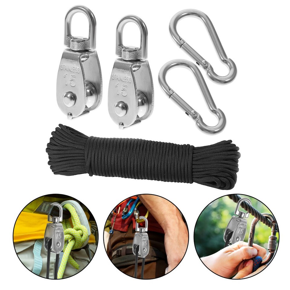 1Set Rope Pulley System with Heavy Duty Pulleys and Mounting ...