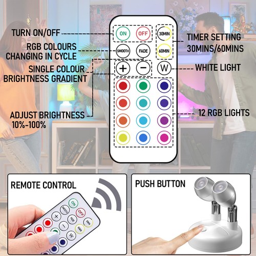 Dual-Head Battery Operated Spotlight Indoor with Remote Control ...