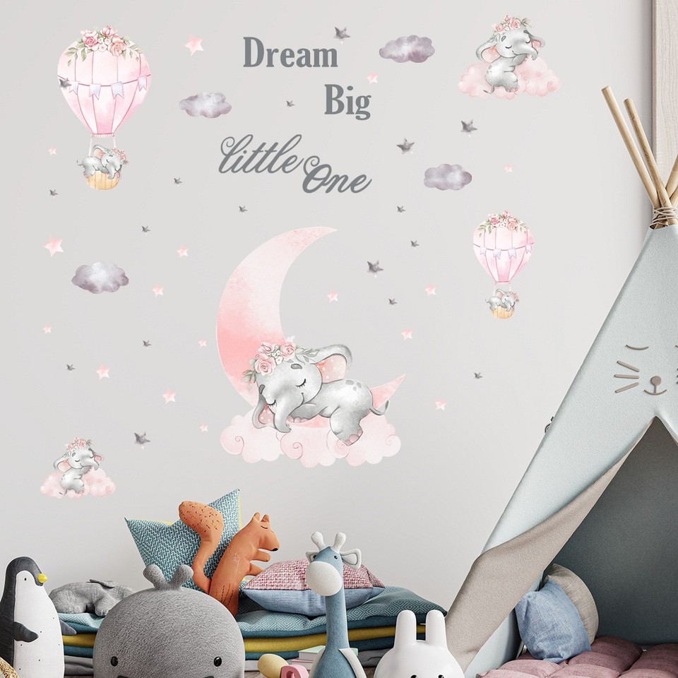 Vibrant Pink Baby Elephant Wall Decals Brighten Up Baby Girl's Nursery ...