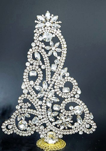 Vintage Handmade Crystal Christmas Tree Table Decor With Stand Holiday ...