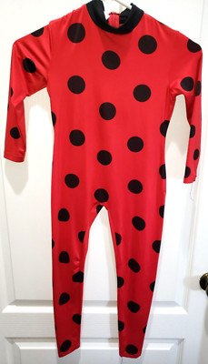 girls small RED JUMPSUIT HALLOWEEN COSTUME BLACK DOTS ladybug small 1 ...