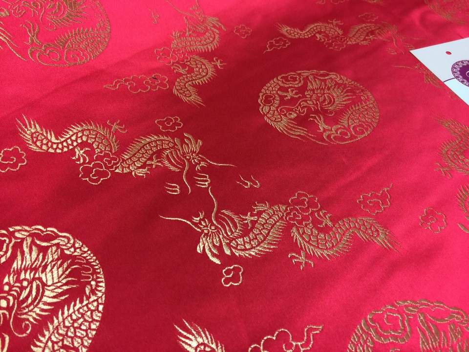 Traditional Oriental Gold Dragon Silk Satin Brocade 45" Wide M60 Mtex ...