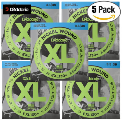 5-PACK D'Addario EXL130+ Extra Super Light Plus Nickel Guitar Strings 8 ...
