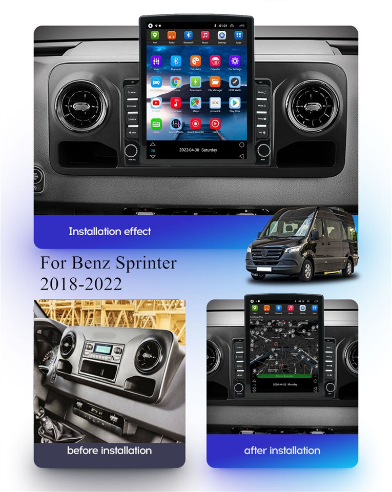 For 2018-2022 Mercedes Sprinter 9.7" Vertical Stereo Radio Nav Head ...