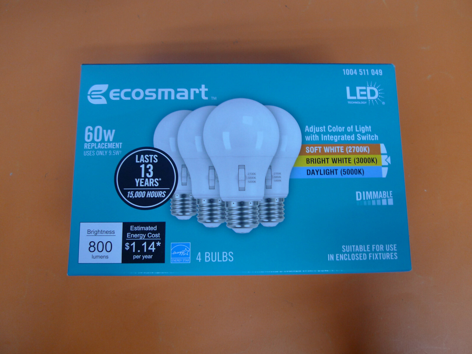 Ecosmart LED 60w Replacement Dimmable Bulb A9A19A60WT20C04 4 Pack ...