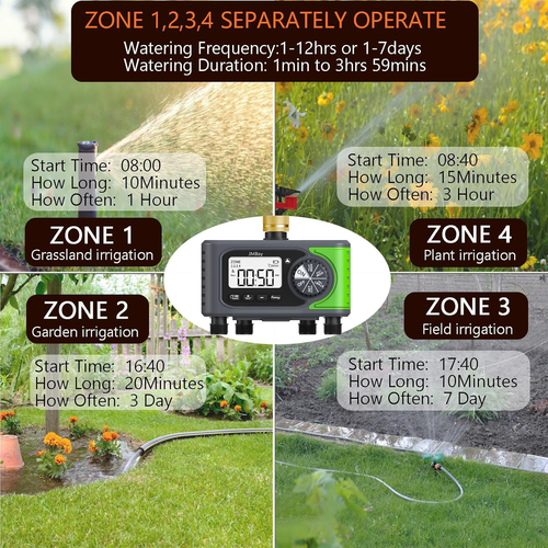 4 Zone Water Timer, Digital Water Timers for Garden Hose, Automatic ...