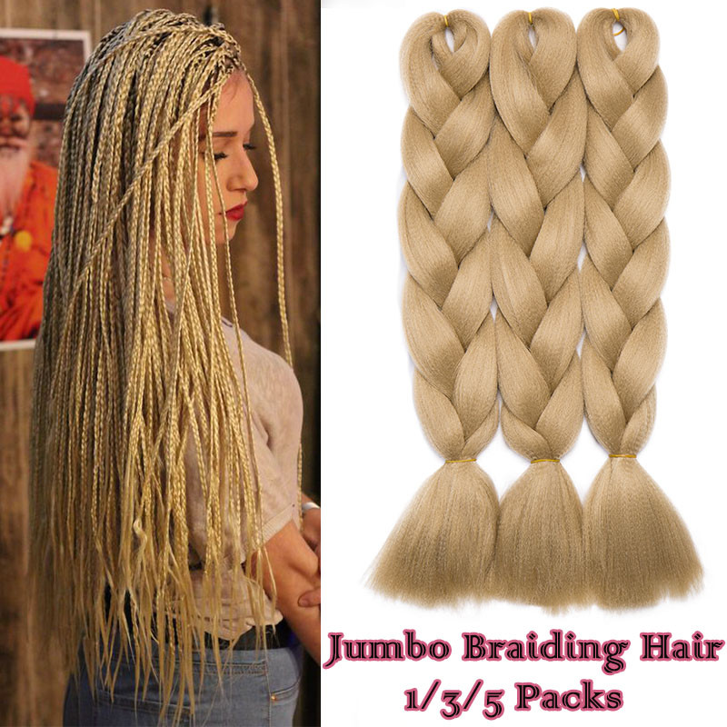 24" Handmade Jumbo Braiding Hair Extensions Plaited Box Braids Ombre ...