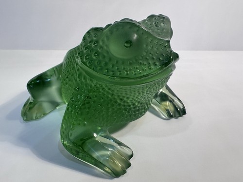 Lalique Crystal Green “Gregoire” Toad Frog Figurine MINT w/Label & Base ...