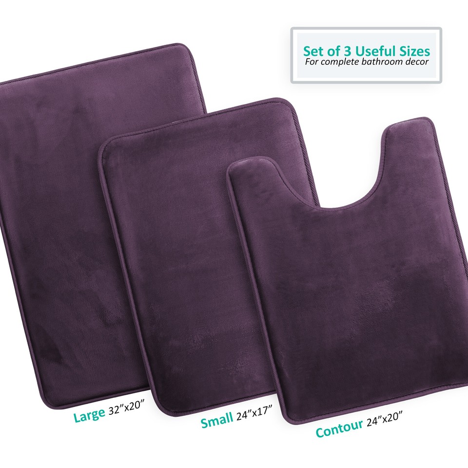 3PC Bathroom Rug Memory Foam Bath Mat Set - Small Large and Contour ...