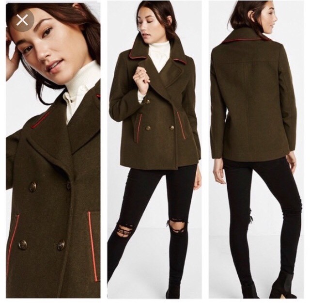 Express Womens Piped Peacoat Green With Red Piping Size Medium | eBay