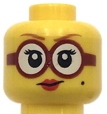 Lego New Yellow Minifigure Head Female Dark Orange Eyebrows Glasses ...