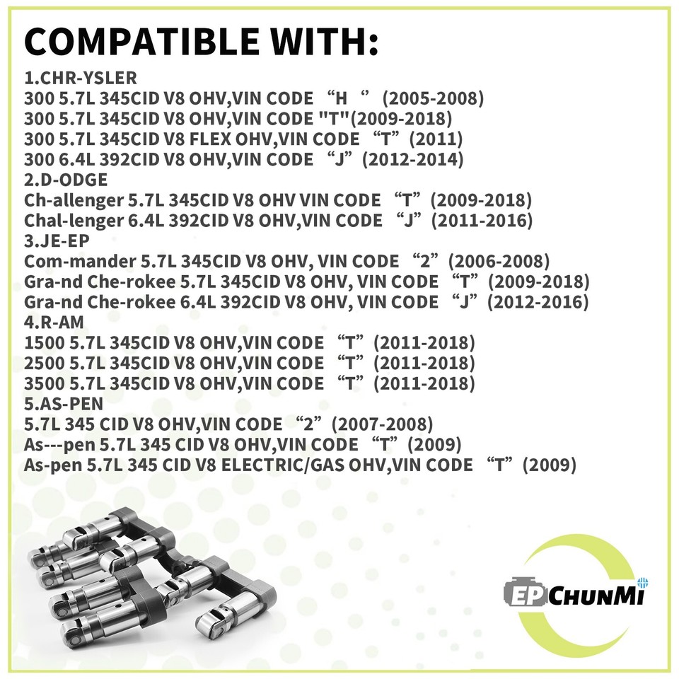 EPChunMi 16Pcs MDS Lifters Replaces 53021726AE 53021726AD 5.7L V8 Hemi ...