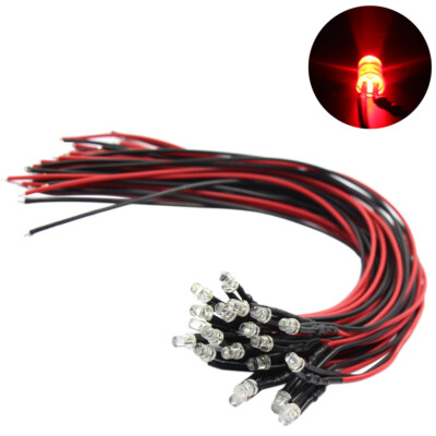 20pcs Pre-wired Resistor 26awg 20cm Wire Red 3mm LED Light Lamps 12V ...