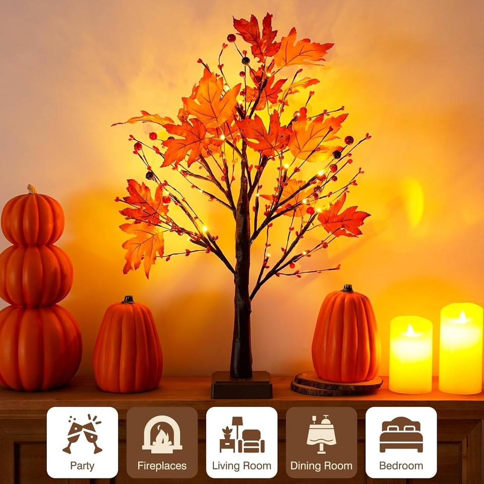 24 Inch 24 LED Artificial Fall Lighted Maple Tree Lighted Fall Tree ...