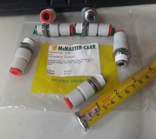 SALE!! 2 McMaster-Carr Roating push 2 connect tube fitting air straight ...