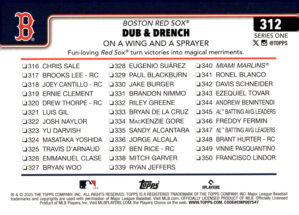 2025 Topps Series 1 Rainbow Foil - #312 Boston Red Sox Dub & Drench | eBay