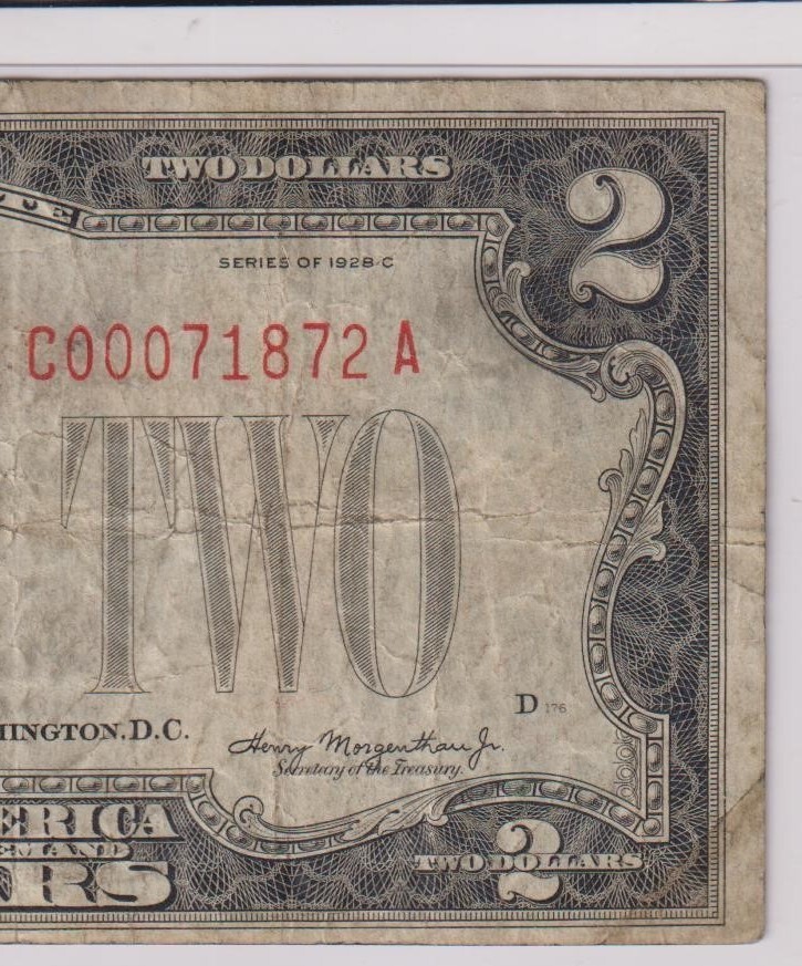 1928-C $2 Red Seal US Note Fr 1504m *EXCEEDINGLY RARE C-A BLOCK MULE ...