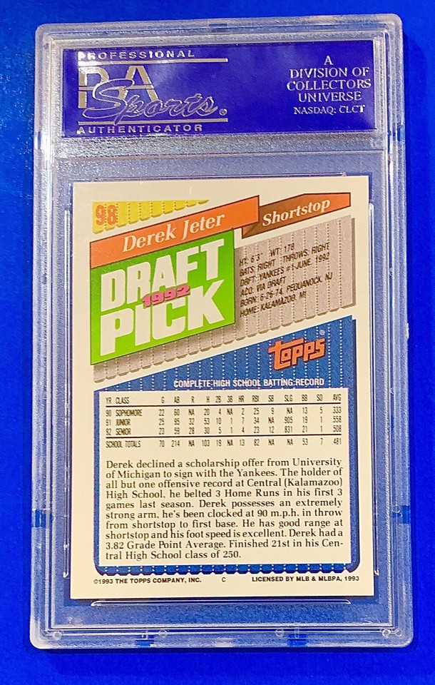 1993 Topps 98 Derek Jeter RC Draft Pick PSA 8 | eBay