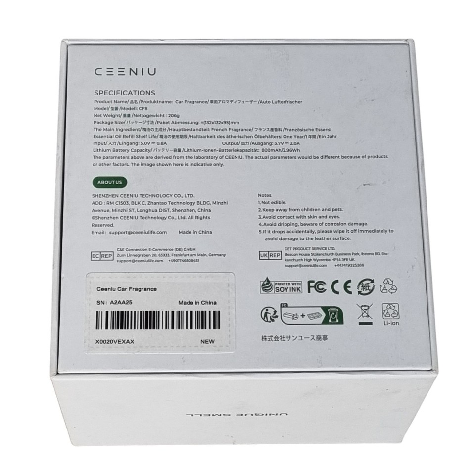 Ceeniu CF8 Smart Car Diffuser + 2 Refills - Scenic Scent 2024 - Black ...