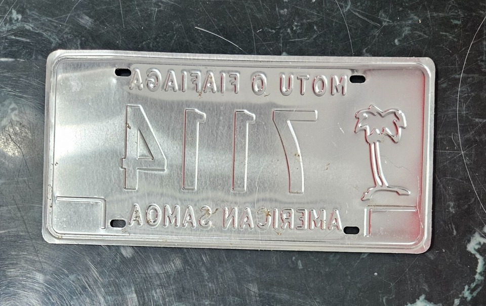 License Plate, American Samoa, U.S. Territory, Palm Tree, 7114 (Motu o ...
