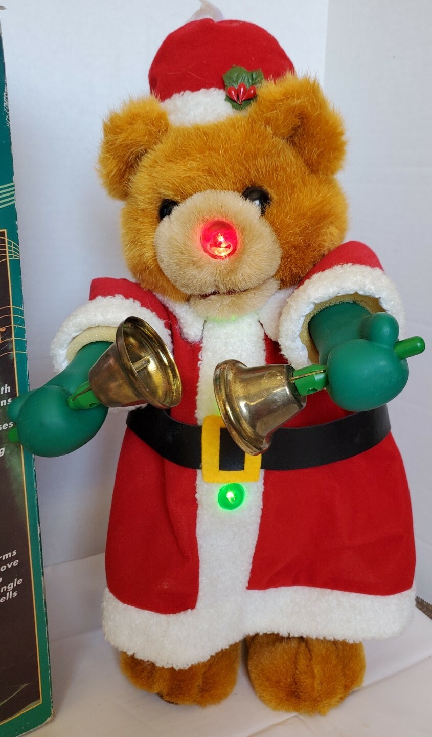 Vtg Dancing Singing Santa Bear With Bells Sound Activated Christmas ...