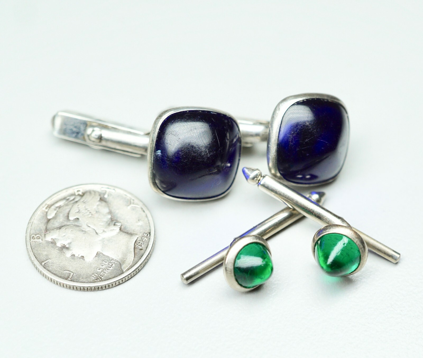 Vtg SWANK Sterling Silver Cobalt Blue Lucite Cufflink… - Gem
