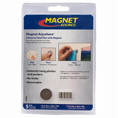 6 PAK Magnet Anywhere; 5 Pack; Steel Discs with Adhesive???? .75'' Dia ...
