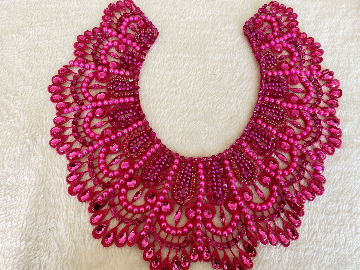 Rhinestone Beaded Neck Trim Patch Neckline Collar Sewing Applique ...