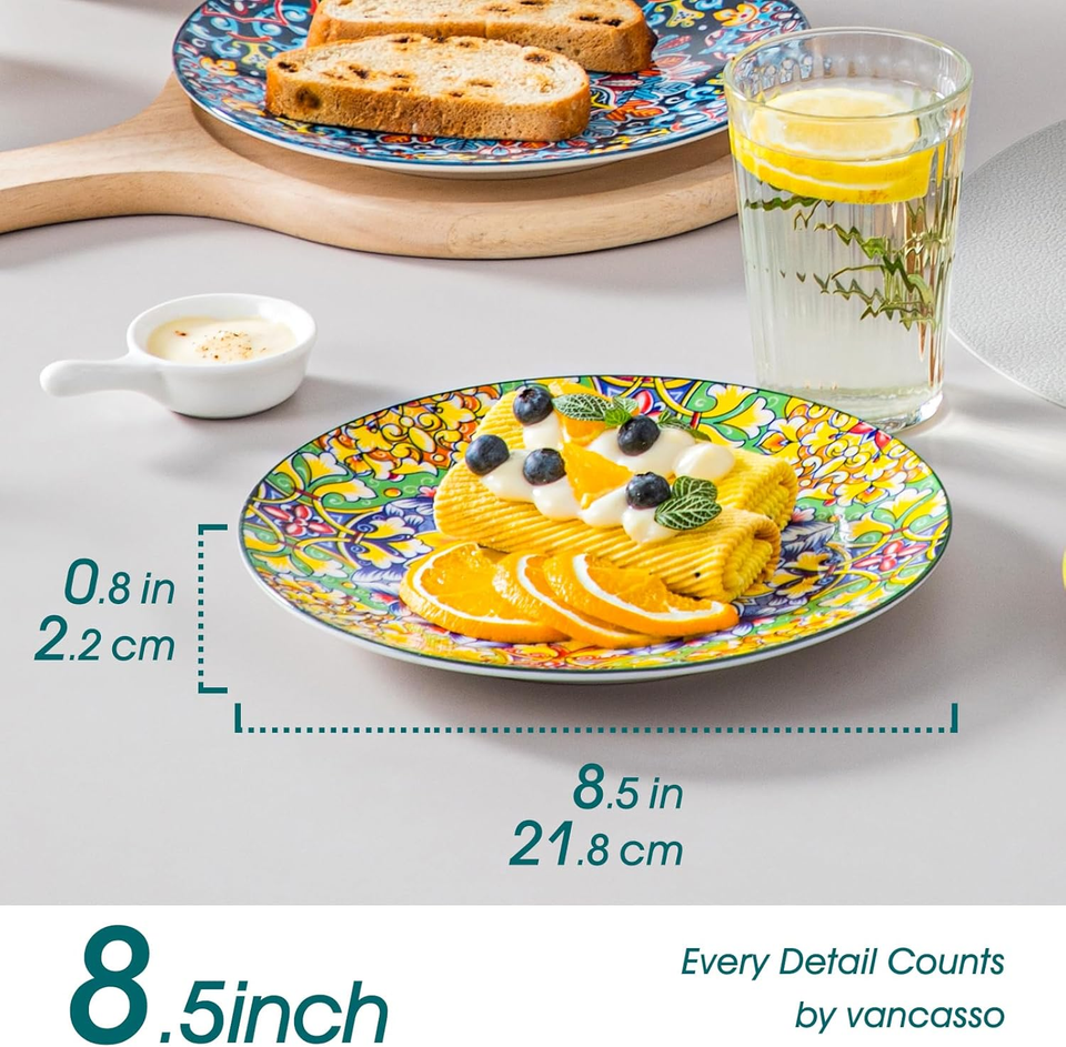 Salad Plates Set of 6-8.5 Inch Ceramic Dessert Plate, Small Dinner ...