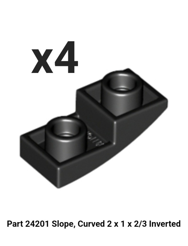 NEW LEGO Parts BLACK 24201 Slope, Curved 2 x 1 x 2/3 Inverted (Lot of 4 ...