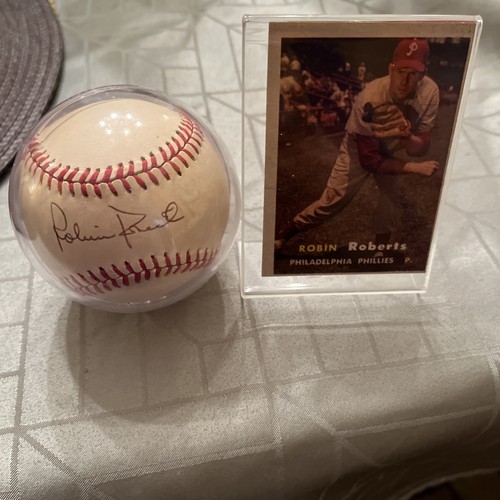 Robin Roberts Autographed Baseball And 1957 Topps 15 Phillies Card | eBay