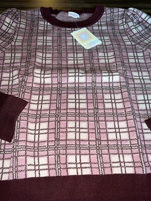 LuLaRoe Piper Sweater Pink White Plaid Balloon Sleeve 3XL XXXL 26/28 24 ...
