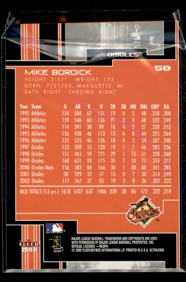 2002 ULTRA MIKE BORDICK BALTIMORE ORIOLES #58 | eBay
