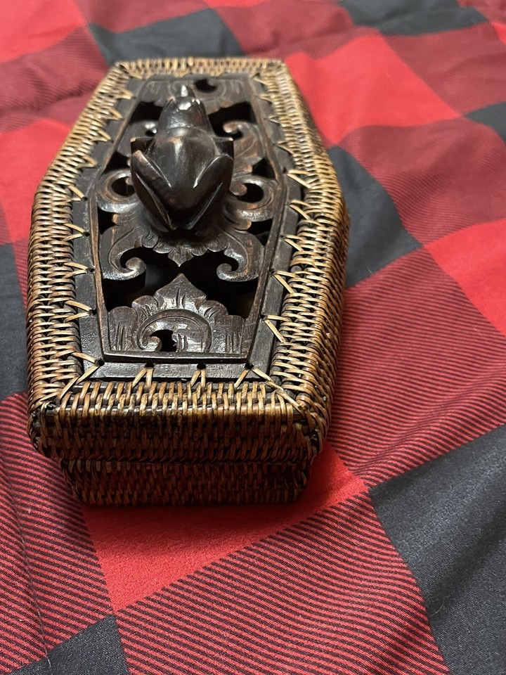 Hawaiian Handmade Wicker Trinket Jewelry Box Baskets Carved Wood ...