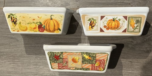 Autumn Fall Theme Mini Loaf Ceramic Baking Pan Dishes NEW set of 3 ...