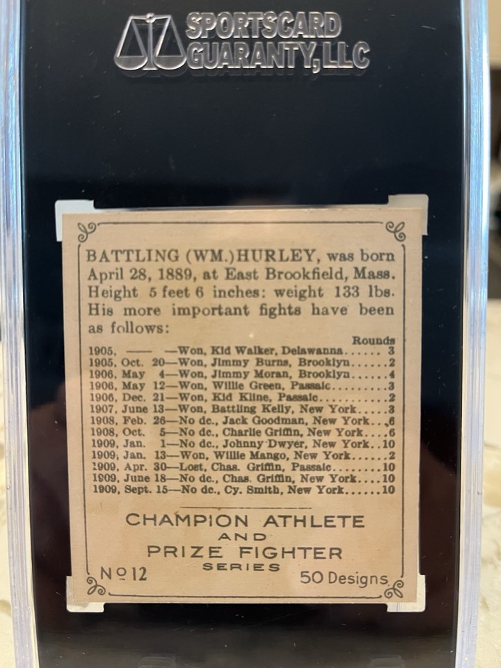 1910 C 52 (CANADIAN T219) Champion Prize Fighters Battling Hurley NM/MT ...