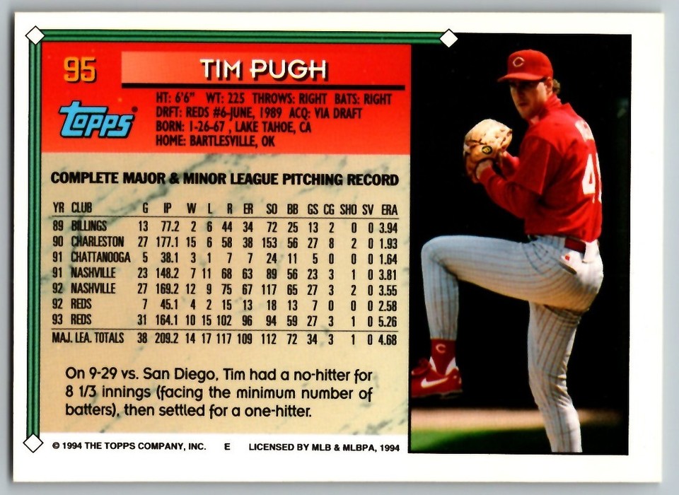 1994 TOPPS TIM PUGH CINCINNATI REDS #95 | eBay