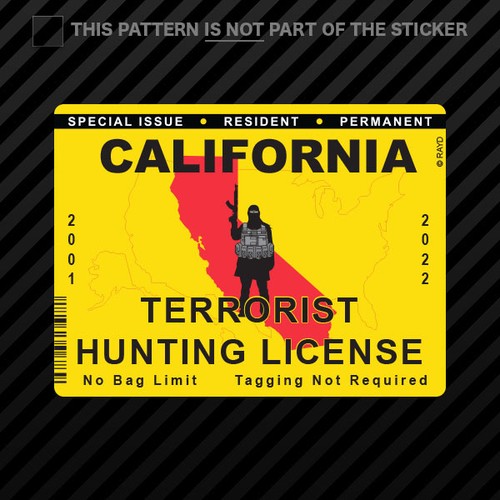 California Terrorist Hunting Permit Sticker Self Adhesive Vinyl License ...