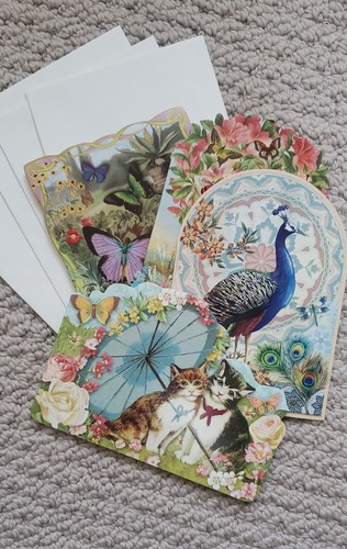 Punch Studio Note Cards Die Cut Butterfly Kitten Peacock Victorian Set ...