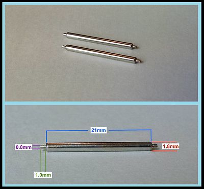 2 pcs, Shoulderless 21mm Spring Bars 1.8mm thick. Ends: 1mm long x 0 ...