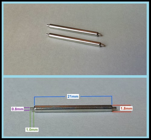 2 pcs, Shoulderless 21mm Spring Bars 1.8mm thick. Ends: 1mm long x 0 ...