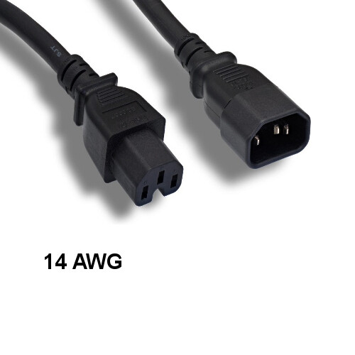 10ft Black Power Cord IEC60320 C14 to C15 14AWG 15A/250V SJT Data ...