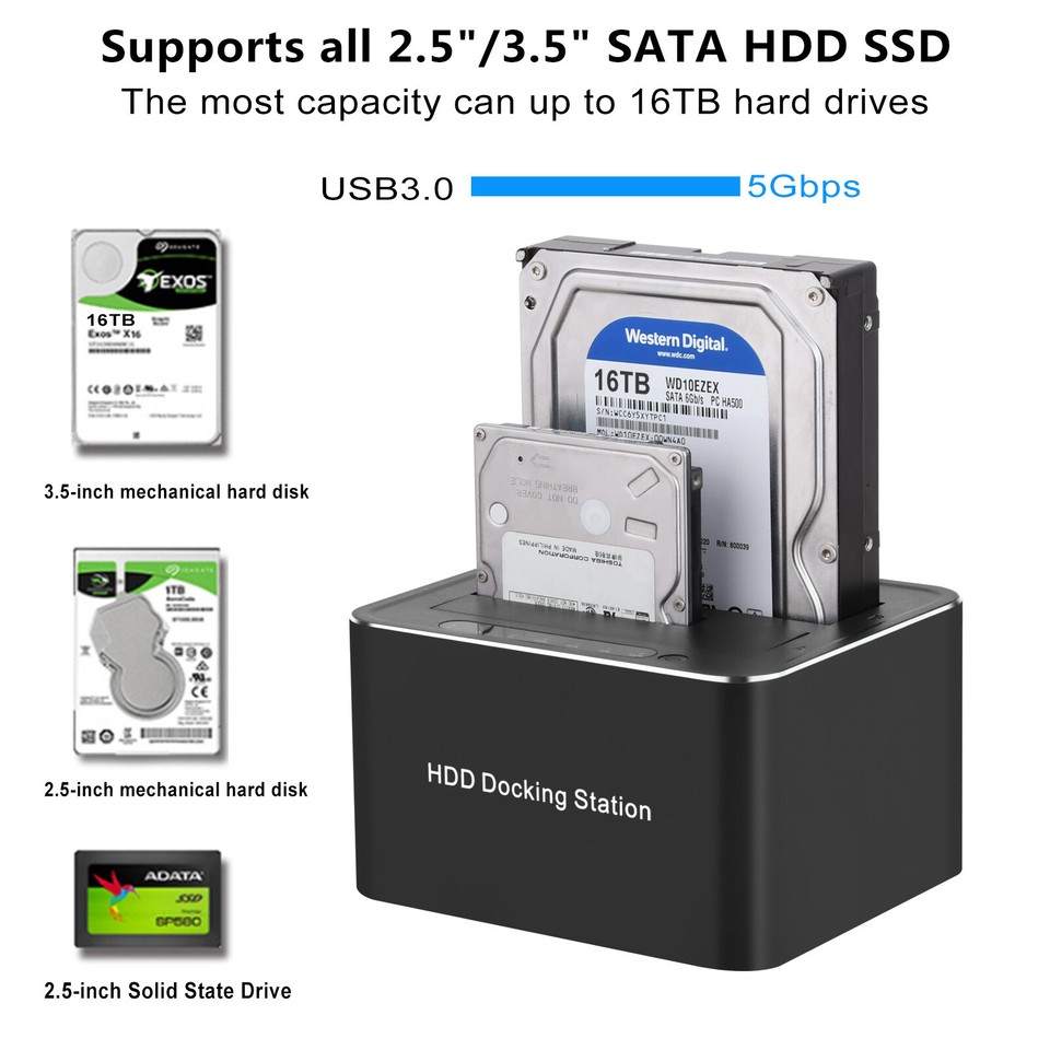 USB 3.0 SATA Dual Hard Disk Base Mobile Hard Disk Offline Clone 2.5/3 ...