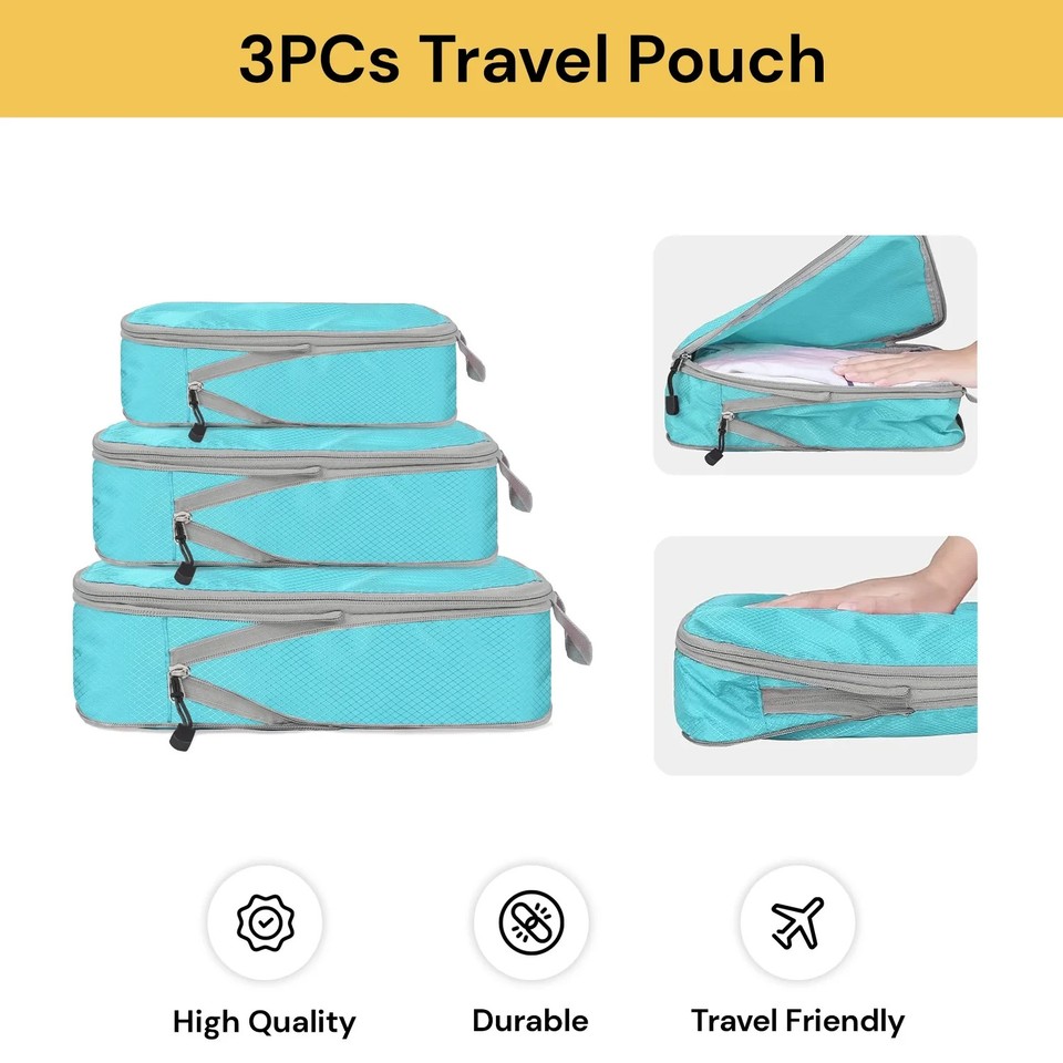 3PCS Compression Packing Bags Suitcase Organiser Travel Luggage Packing ...