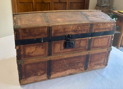 Antique 1800s Camelback Victorian Wood Doll Trunk W Original Tray & Old ...