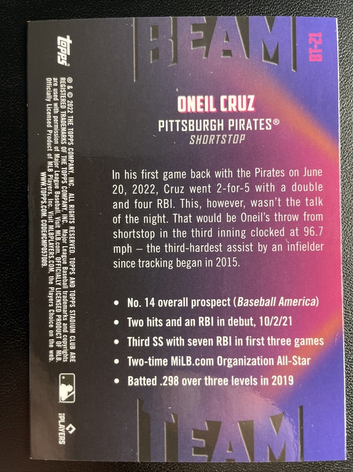 2022 Stadium Club Chrome Beam Team RC O’Neil Cruz refractor Pittsburgh ...