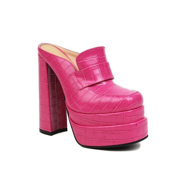 Women's Fashion Square Toe Embossed Platform Block Heel Sandal Shoes ...
